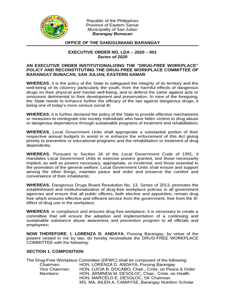 Executive Order No Lda - 2020 - 001 | PDF | Rehabilitation (Penology ...