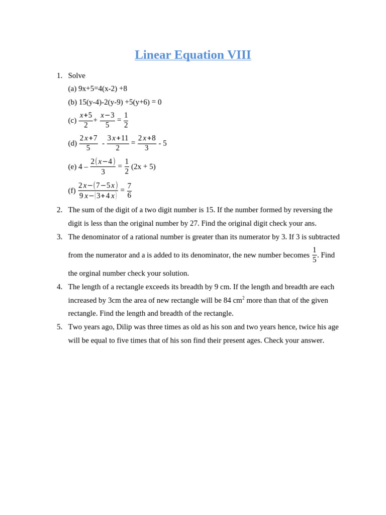 Linear Equation VIII | PDF