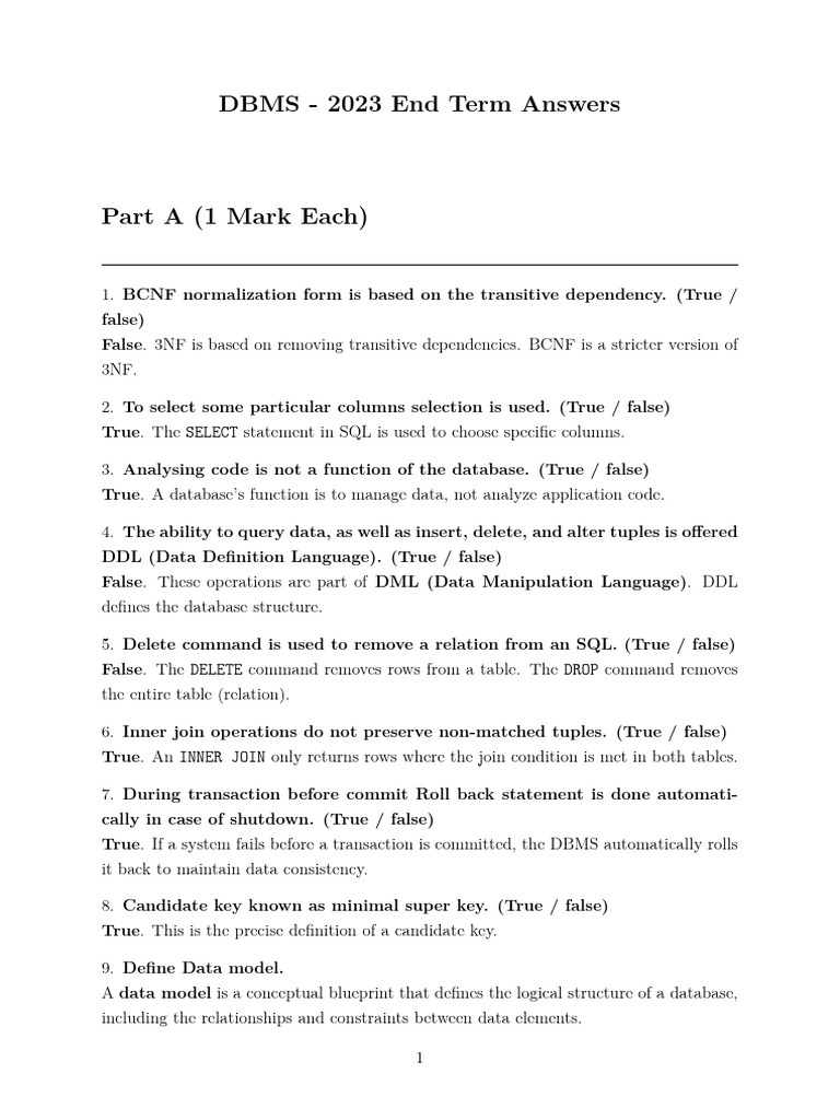 DBMS END TERM ANS 2023 | PDF | Databases | Information Technology Management