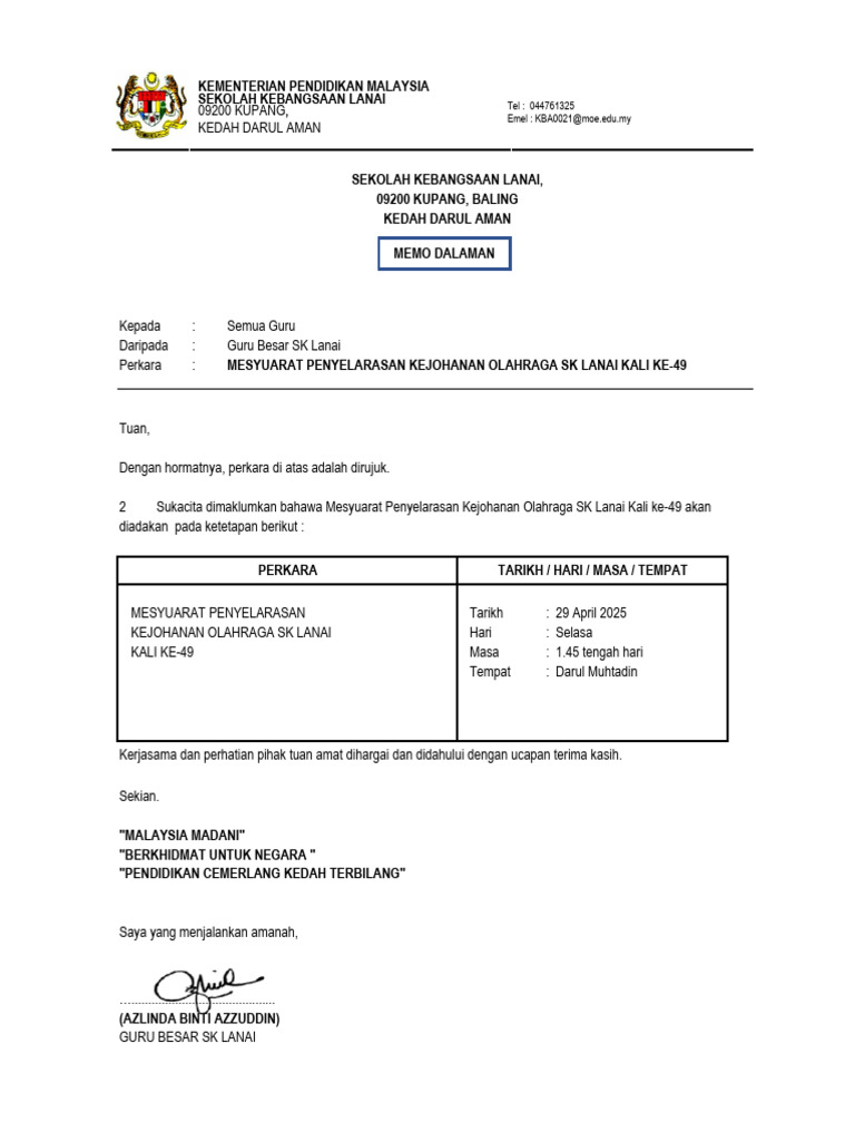 Memo Panggilan Mesyuarat | PDF