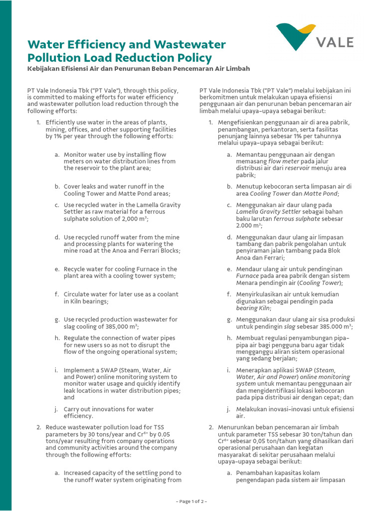 Water Efficiency and Wastewater Pollution Load Reduction Policy | PDF