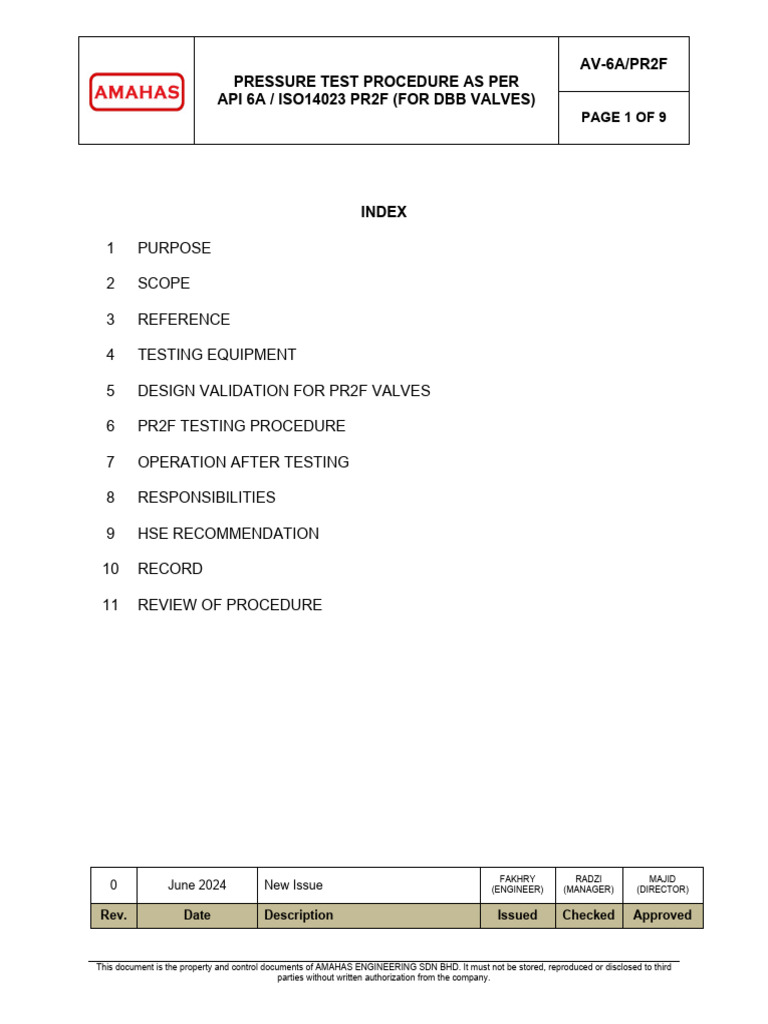 Pressure Test AV-PR2F R0 | PDF | Valve | Pressure