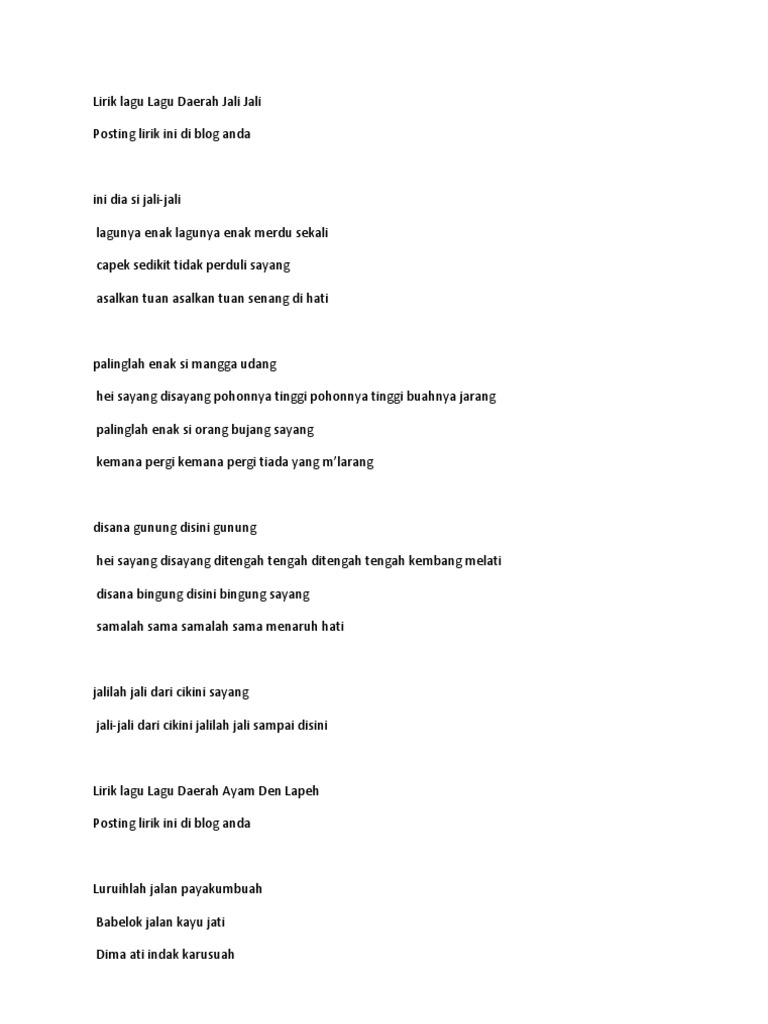 Lirik Lagu Lagu Daerah Jali Jali | PDF