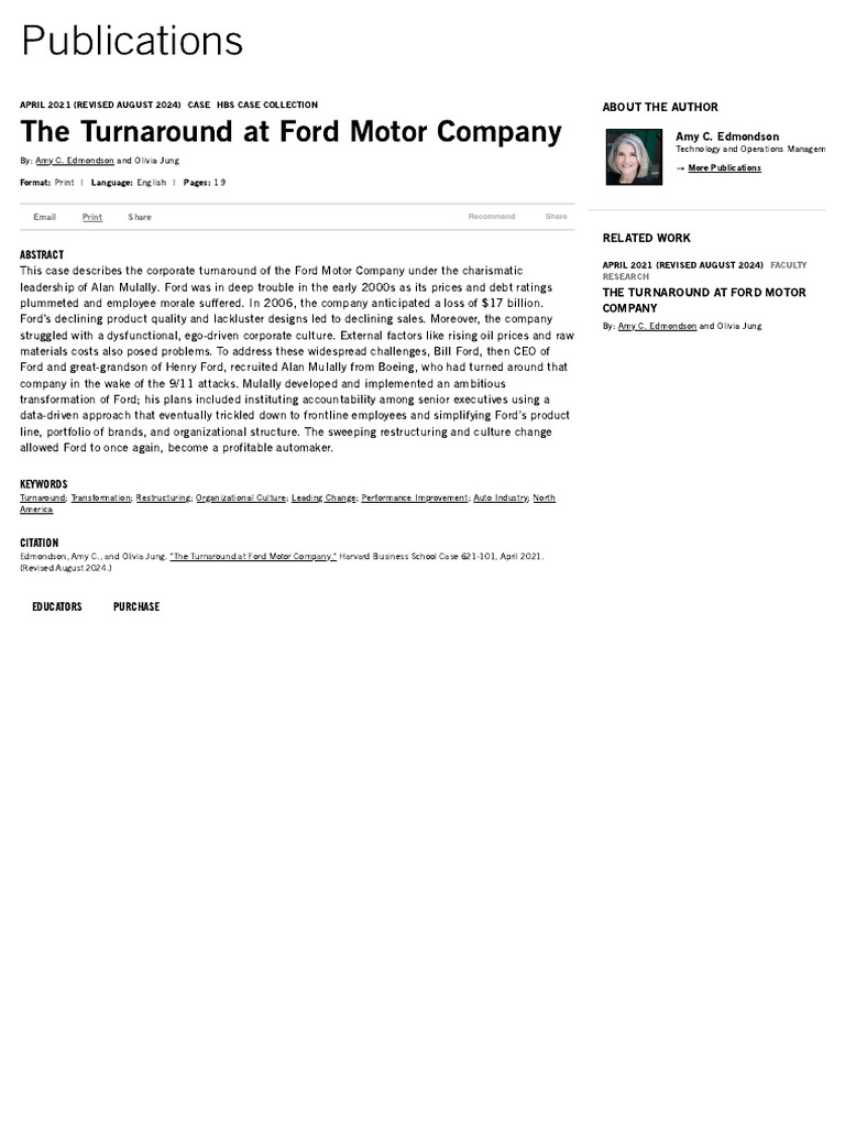 Ford Motor Company's Successful Turnaround | PDF | Ford Motor Company ...