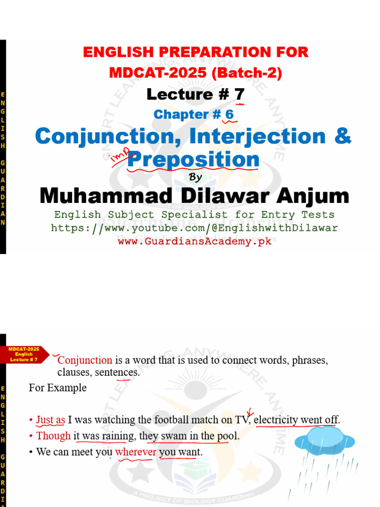 Lec-7 - Chap-6 - Conjunction, Interjection & Preposition - MDCAT | PDF ...