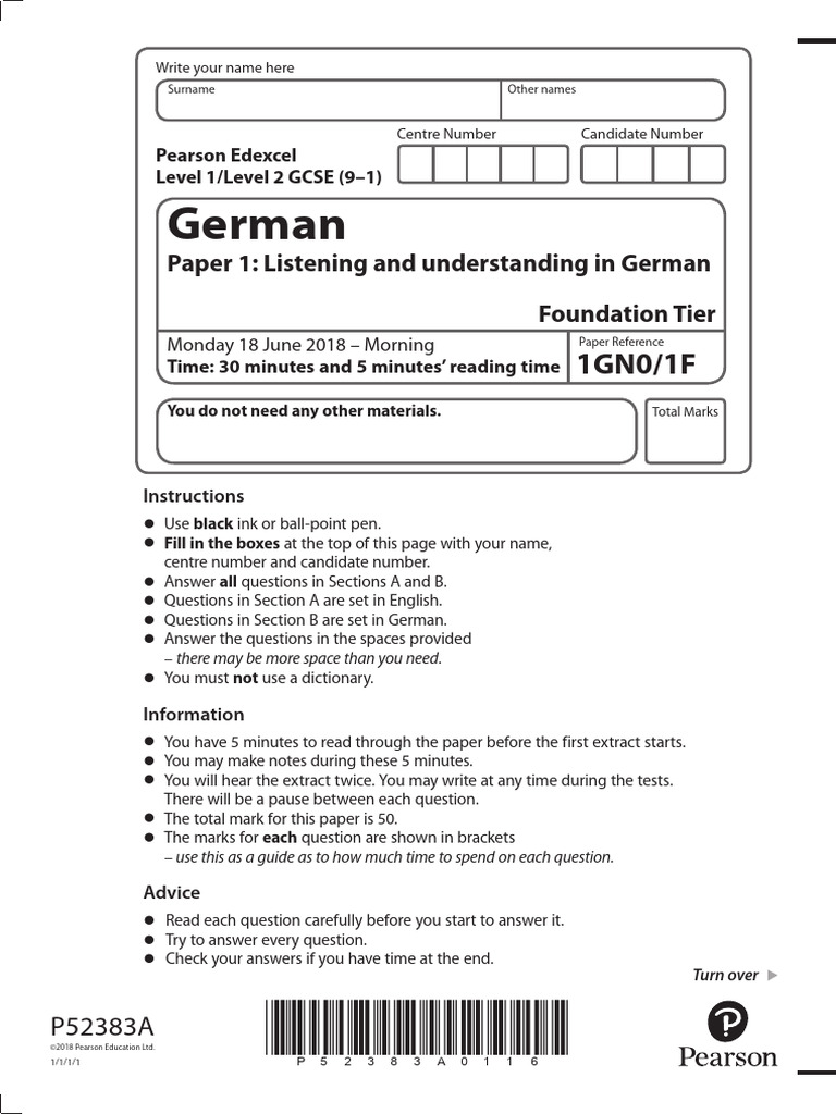 Edexcel GCSE German Listening Paper | PDF