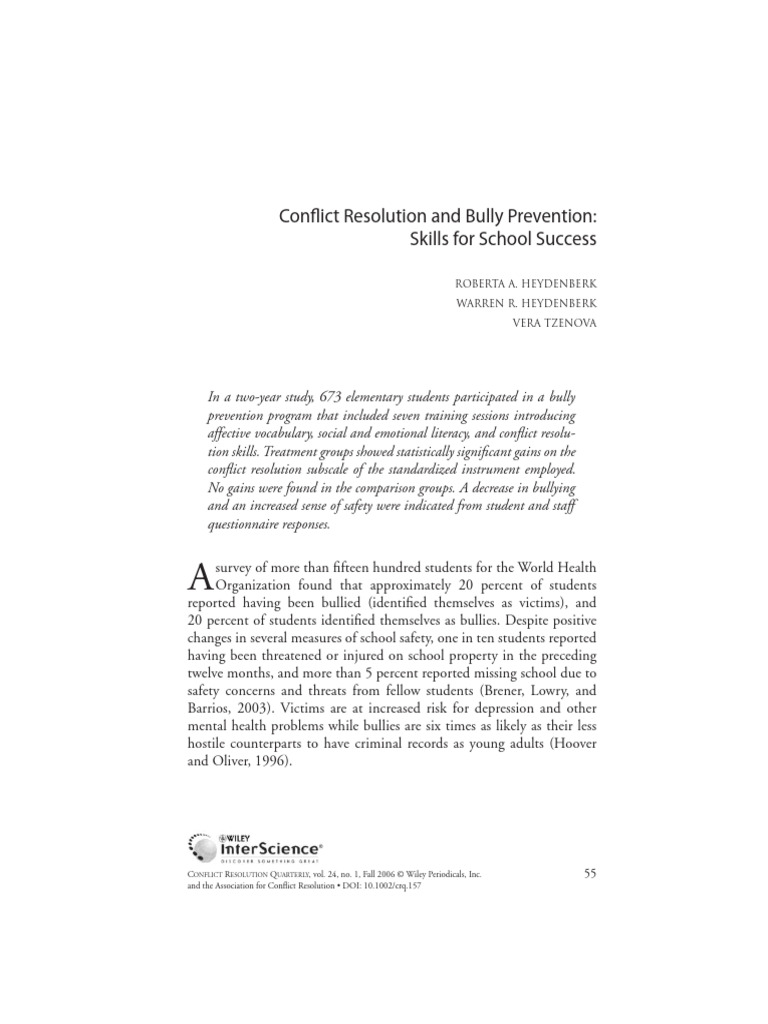 Conflict Resolution and Bully Prevention | PDF | Bullying | Self Efficacy