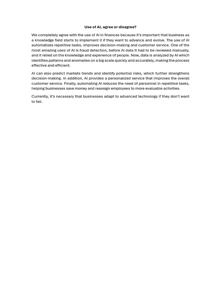 Use of AI, Agree or Disagree? | PDF