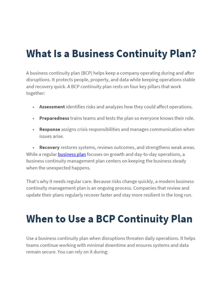 Understanding Business Continuity Plans | PDF | Information Technology ...