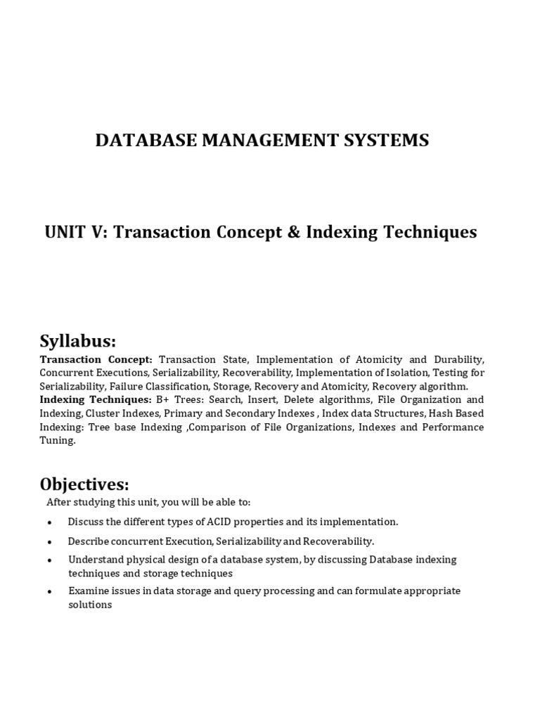 DBMS UNIT-5 | PDF | Database Index | Database Transaction