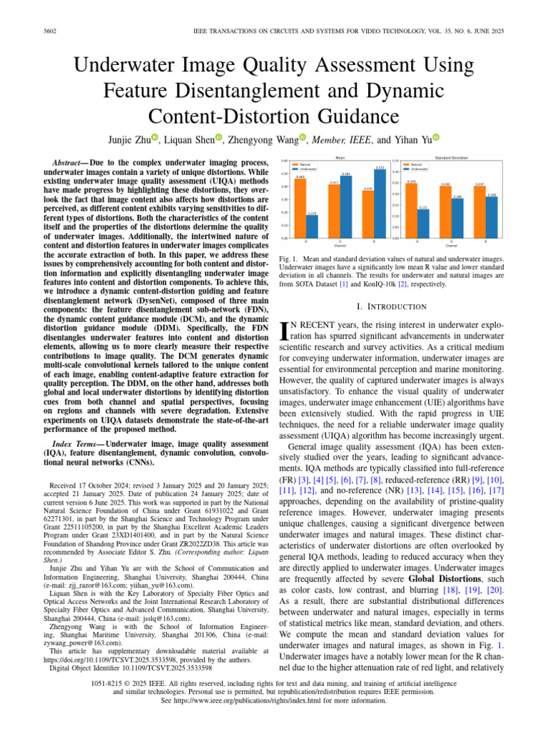 Underwater Image Quality Assessment Using Feature Disentanglement and ...