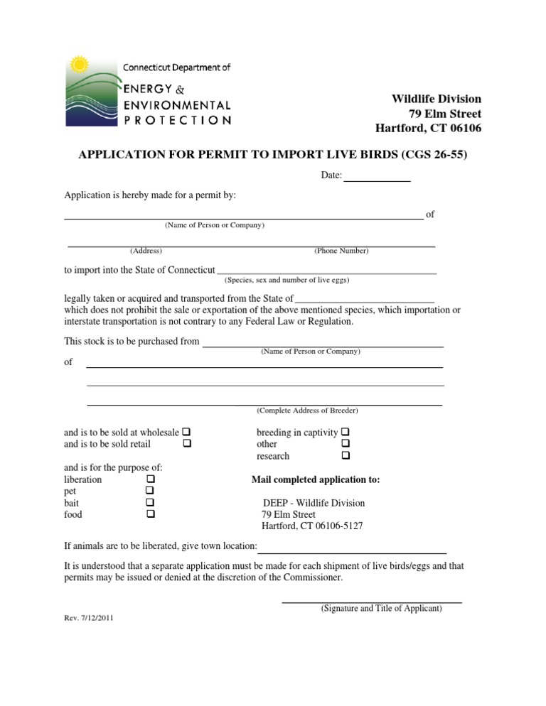 Wildlife Division 79 Elm Street Hartford, CT 06106 Application For ...