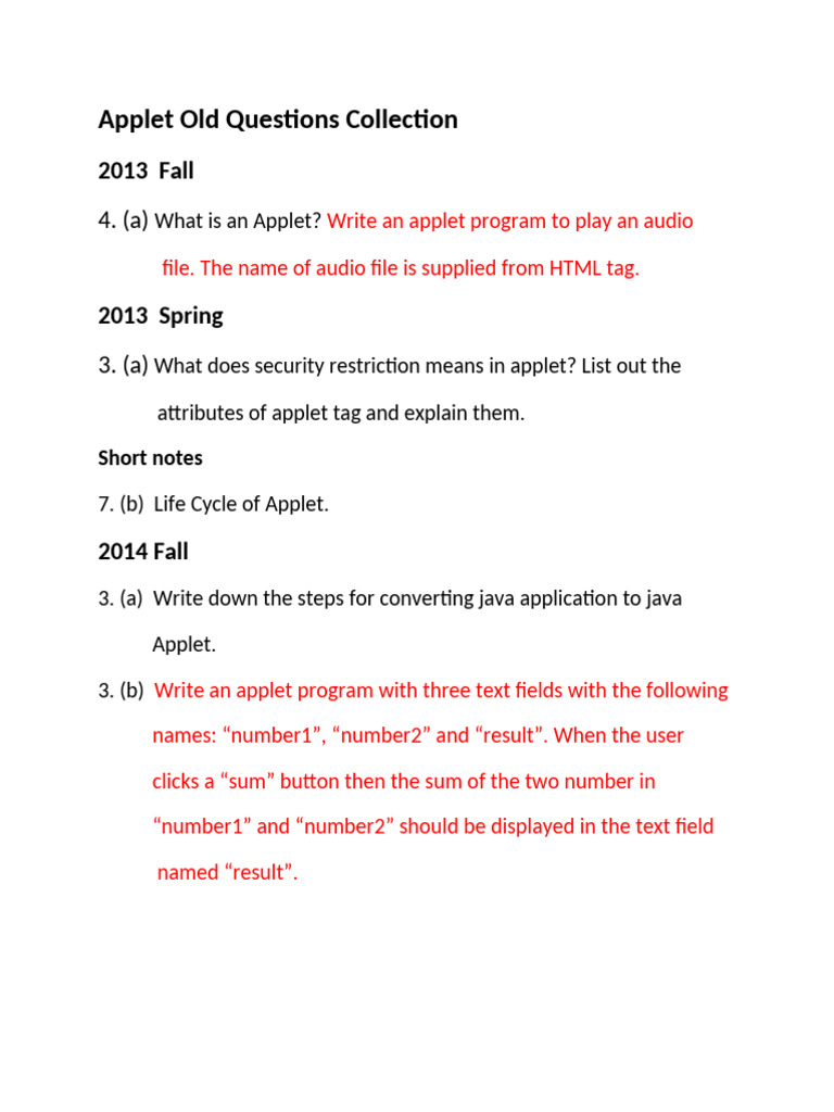 Applet Questions | PDF
