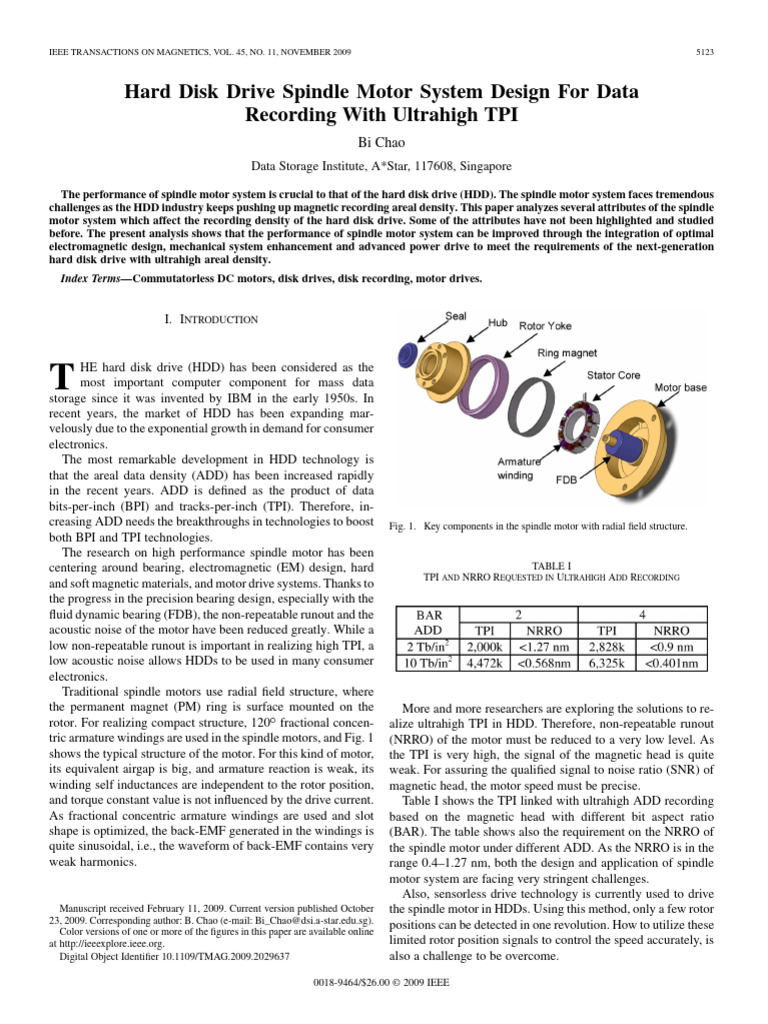 Spindle Motor Design for Ultrahigh TPI HDD | PDF | Electric Motor ...