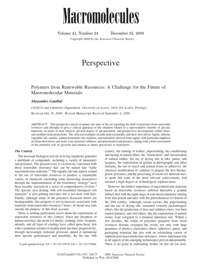 Gandini - 2008 - Polymers From Renewable Resources a Challenge for the ...