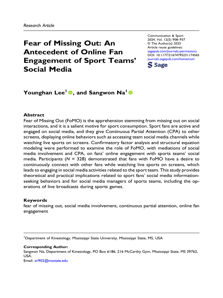 Fear of Missing Out - An Antecedent of Online Fan Engagement of Sport ...