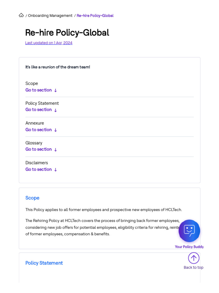HCLTech Rehire Policy 2025 Overview | PDF | Layoff | Justice