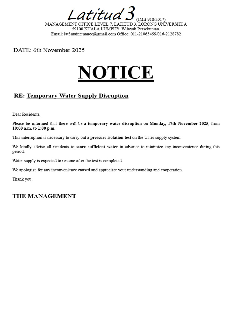 Water Disruption | PDF