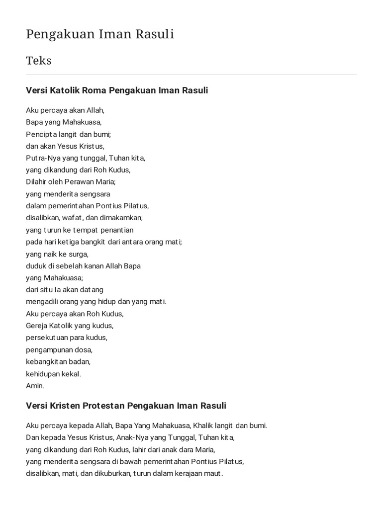 Pengakuan Iman Rasuli Katolik dan Protestan | PDF
