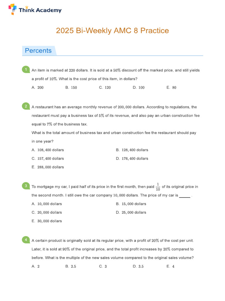 2025 Weeks 1-2 AMC 8 Practice | PDF