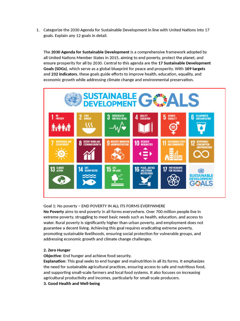 Categorize the 2030 Agenda for Sustainable Development in Line With ...