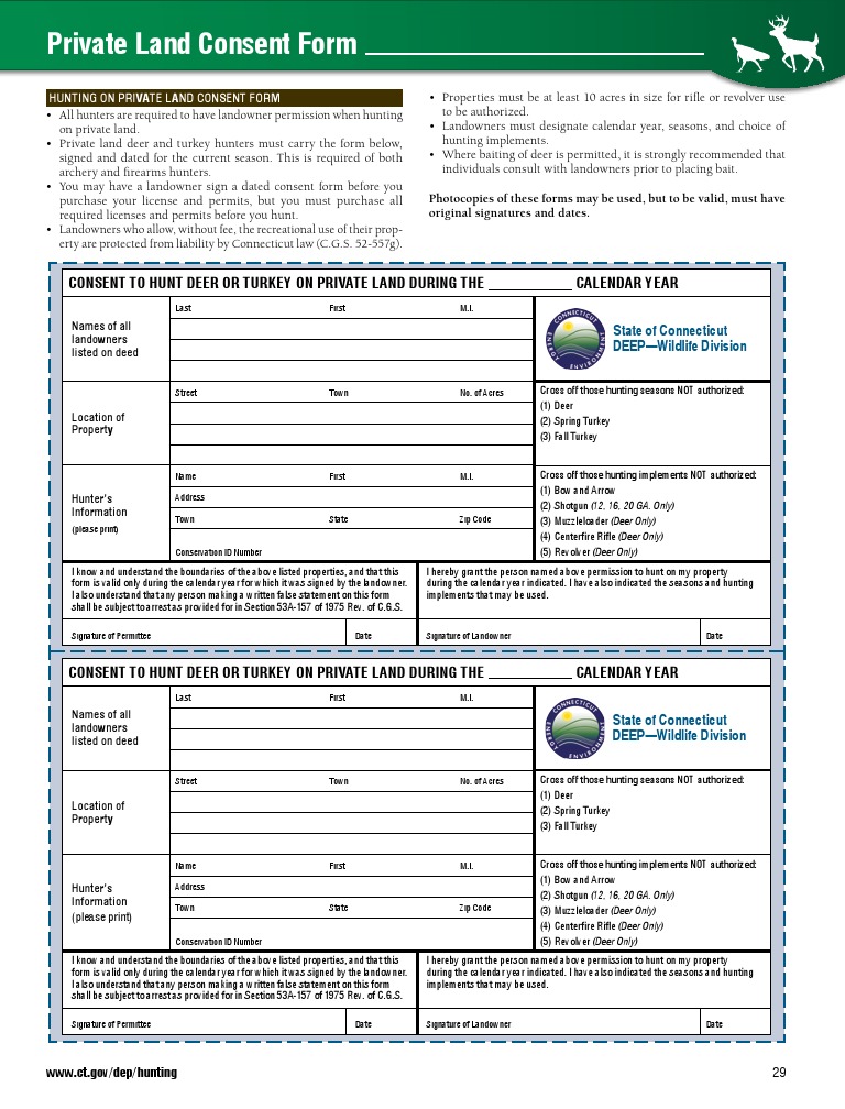 Private Land Hunting Consent Form | PDF | Hunting | Projectile Weapons
