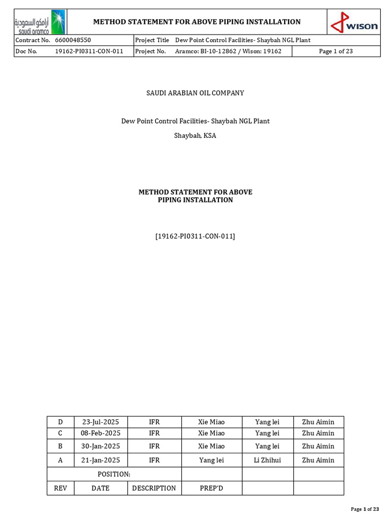 Piping Installation Method Statement | PDF | Pipe (Fluid Conveyance ...