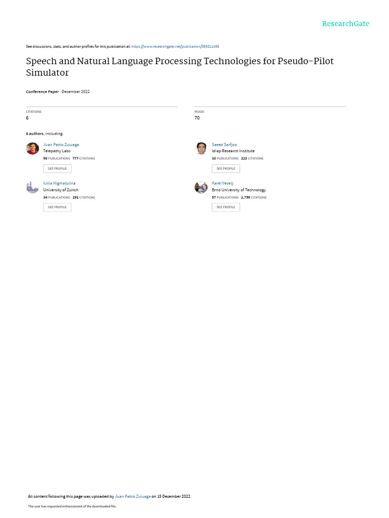 Speech and NLP Technologies For Pseudo-Pilot - Simulator | PDF | Speech Recognition | Speech ...