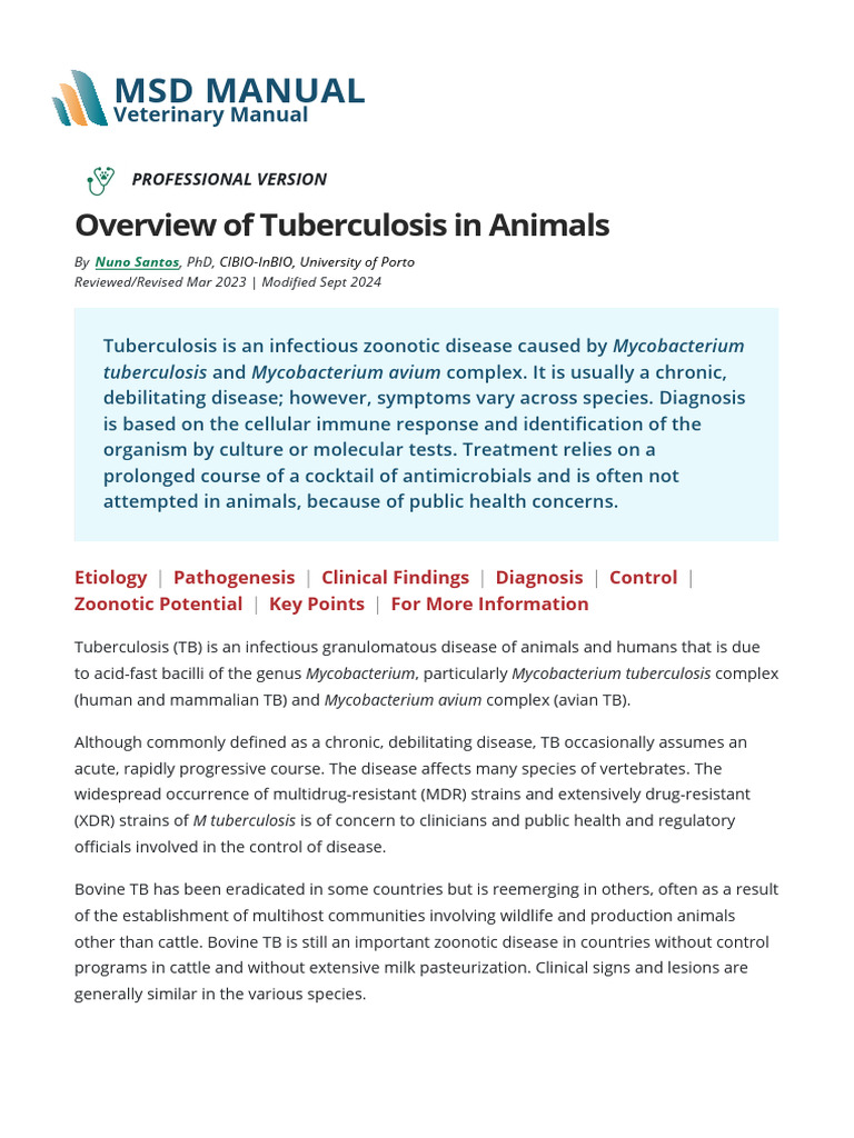 Overview of Tuberculosis in Animals - Generalized Conditions - MSD ...