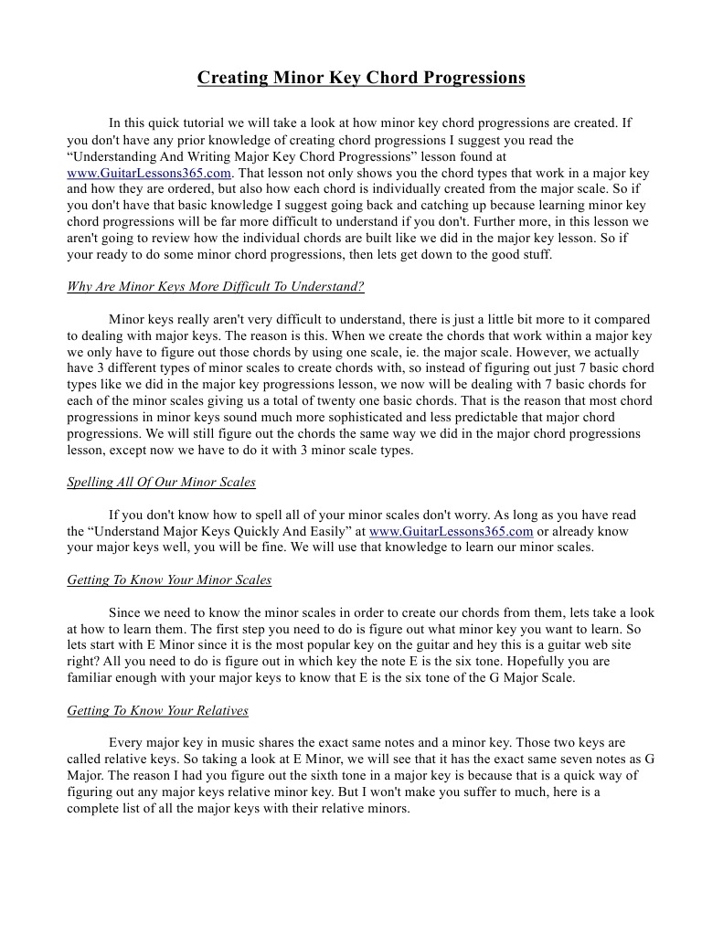 Minor Key Progressions | PDF