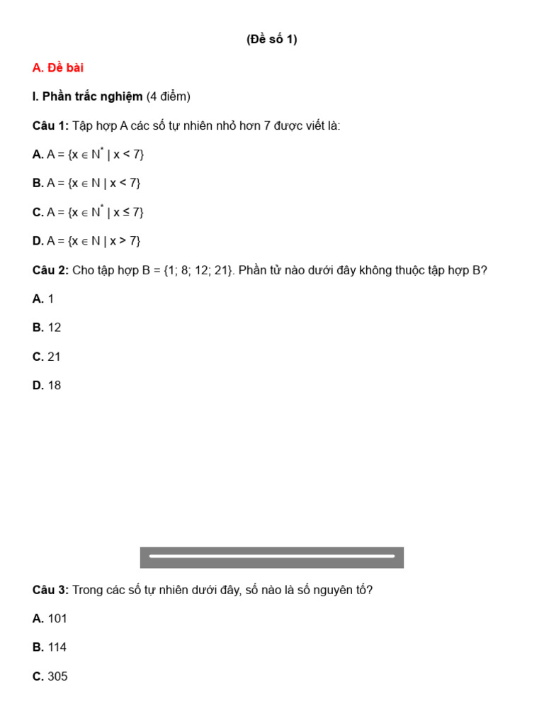 15 Đề Thi Giữa Kì 1 Toán 6 Cánh Diều Năm 2024 (Có Đáp Án) | PDF