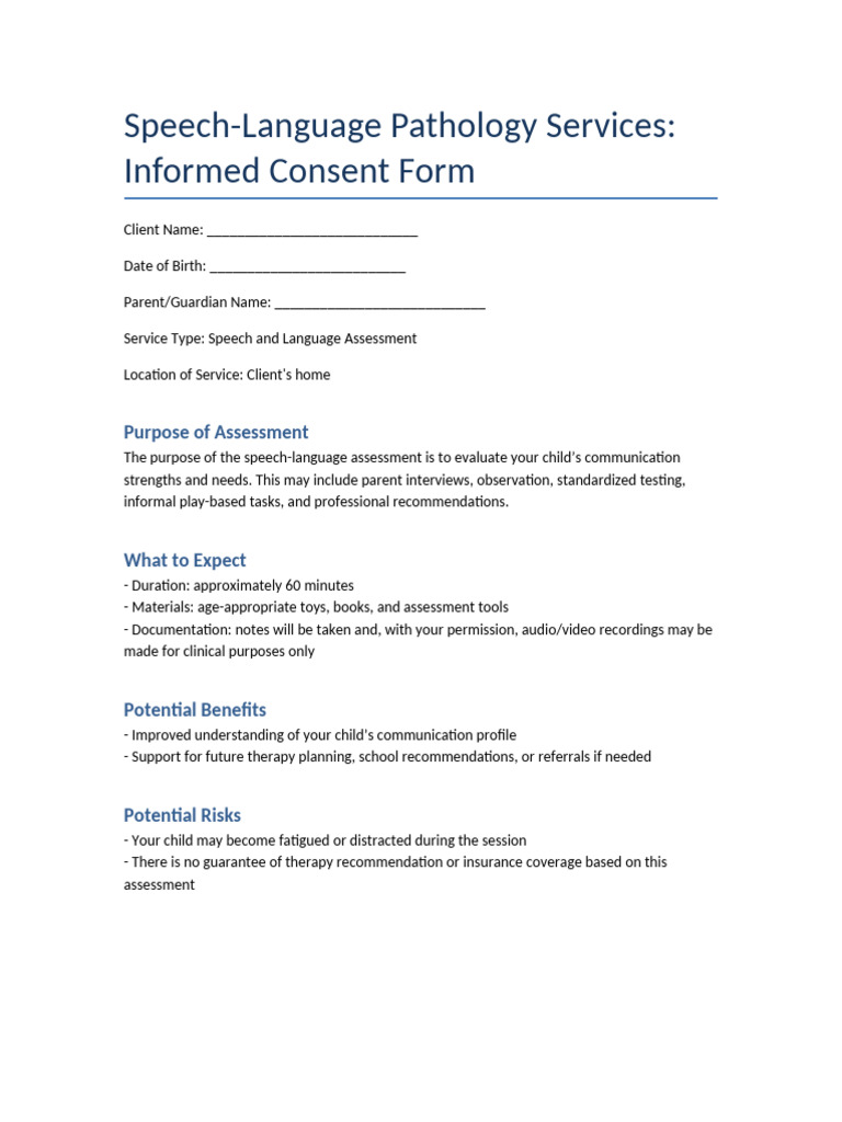 SLP Client Forms Complete | PDF | Informed Consent | Behavioural Sciences