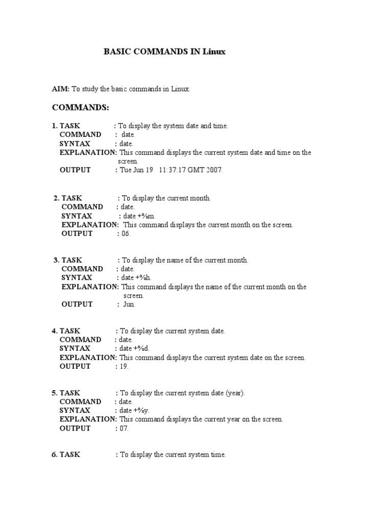 Basic Unix Comnmands Pdf Command Line Interface Scheduling Computing 