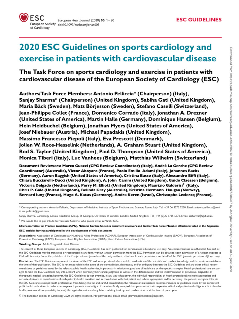 ESC 2020 Guidelines On Sports Cardiology and Exercise in Patients | PDF ...