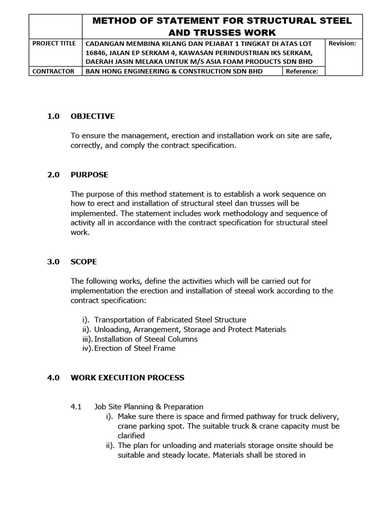 Structural Steel Erection Method Statement | PDF | Crane (Machine ...