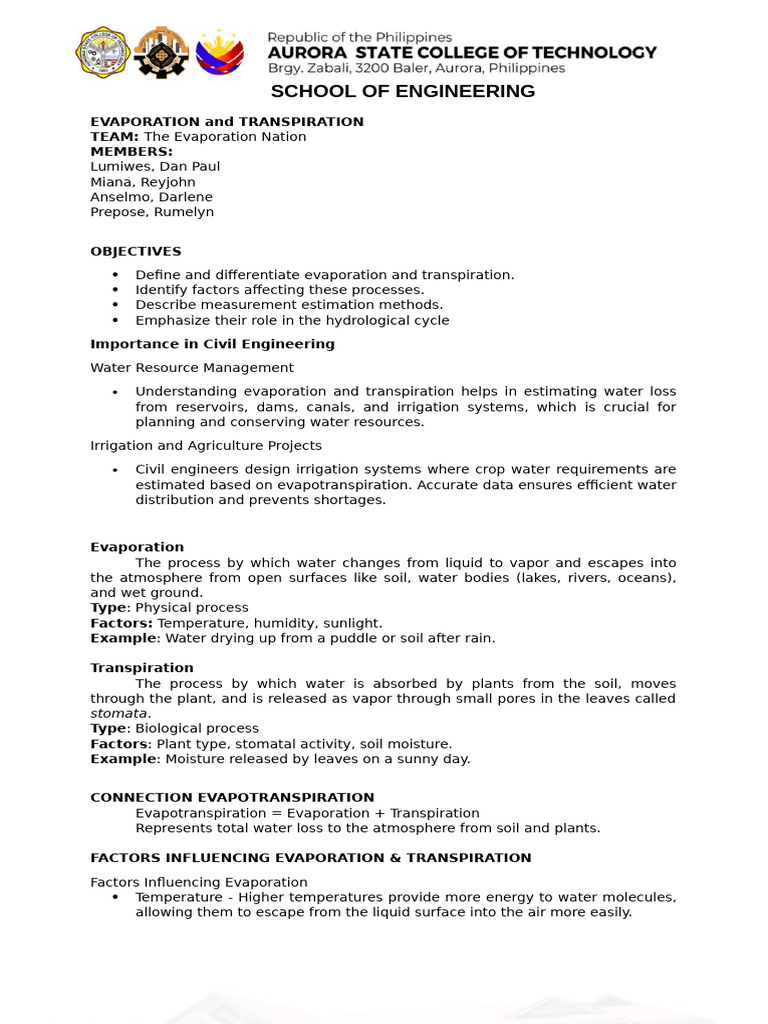 EVAPORATION and TRANSPIRATION | PDF | Evaporation | Evapotranspiration