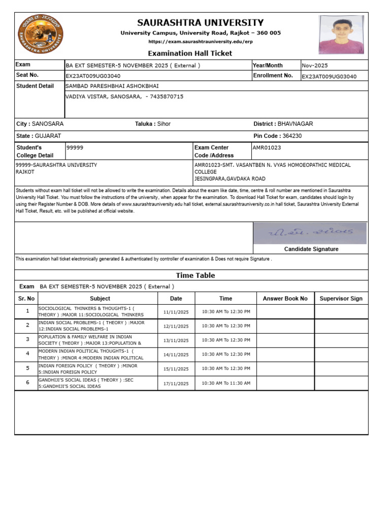 Student HallTicket 1 | PDF