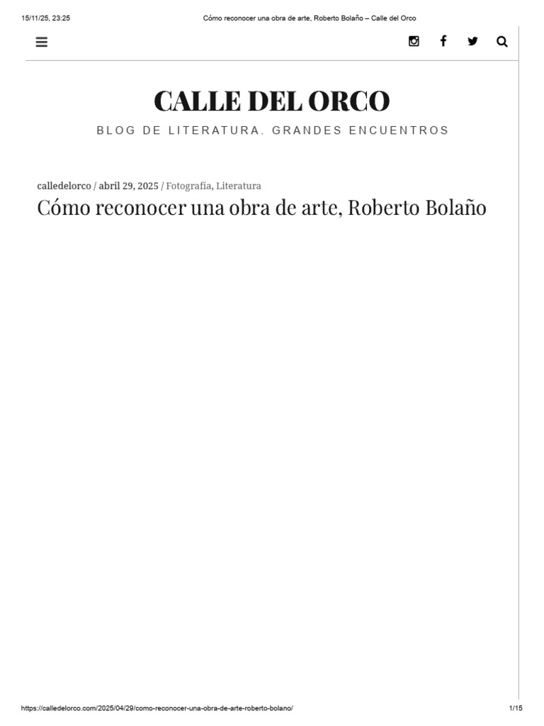Cómo reconocer una obra de arte, Roberto Bolaño – Calle del Orco | PDF