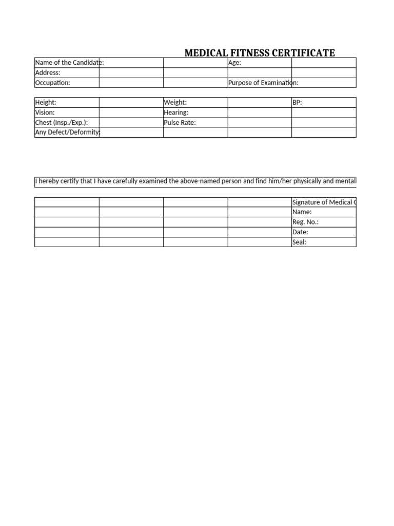 Medical Fitness Certificate Template | PDF