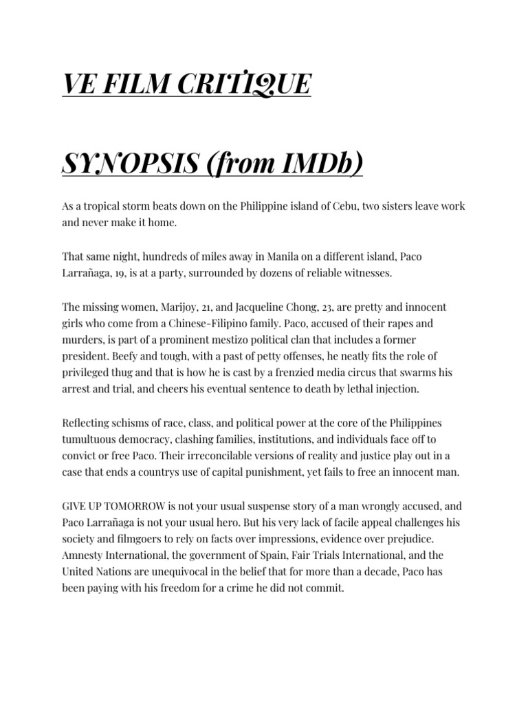 Film Critique Reviewer | PDF | Crime & Violence | Crimes