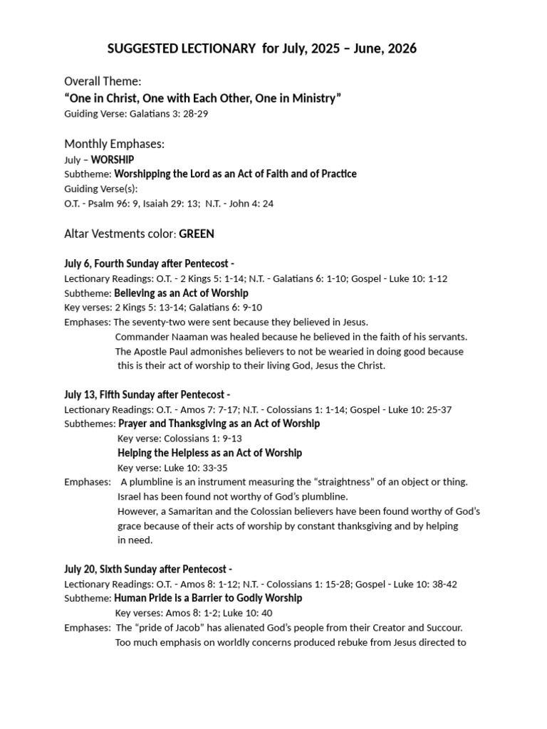 Lectionary 2025-2026 Overview | PDF | New Testament | Jesus
