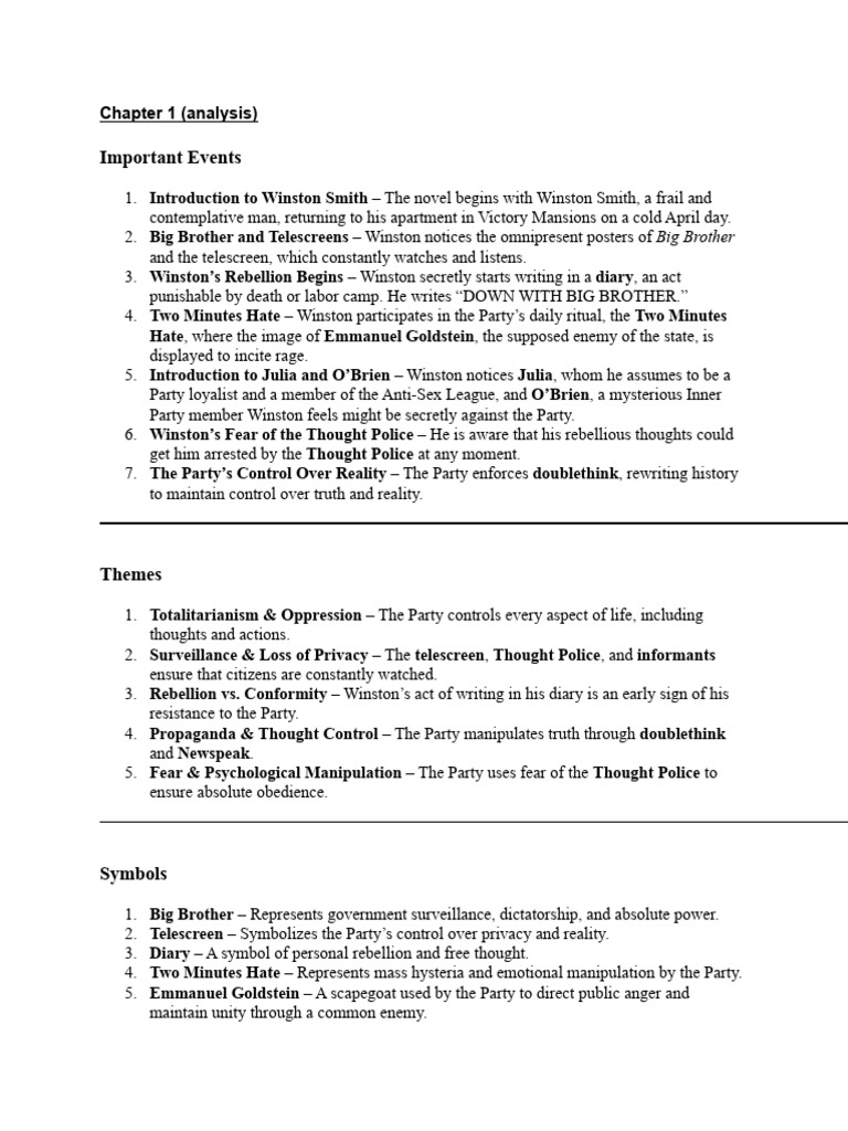 "1984 Chapter Analysis: Rebellion and Control" | PDF