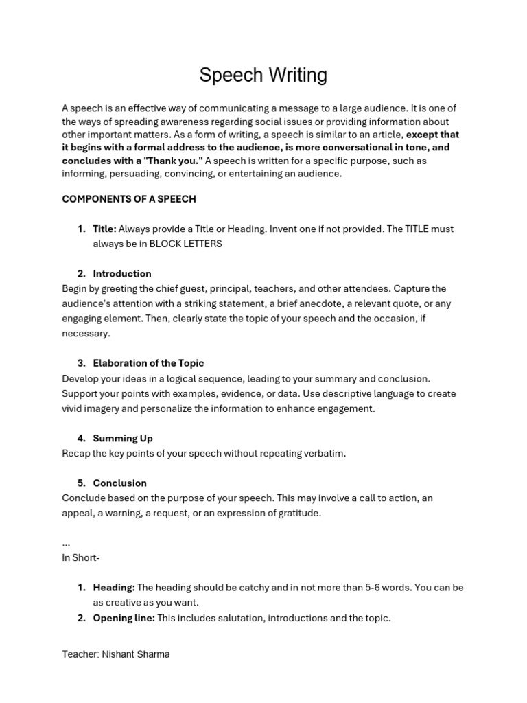 Essential Components of Speech Writing | PDF | Mind | Thought