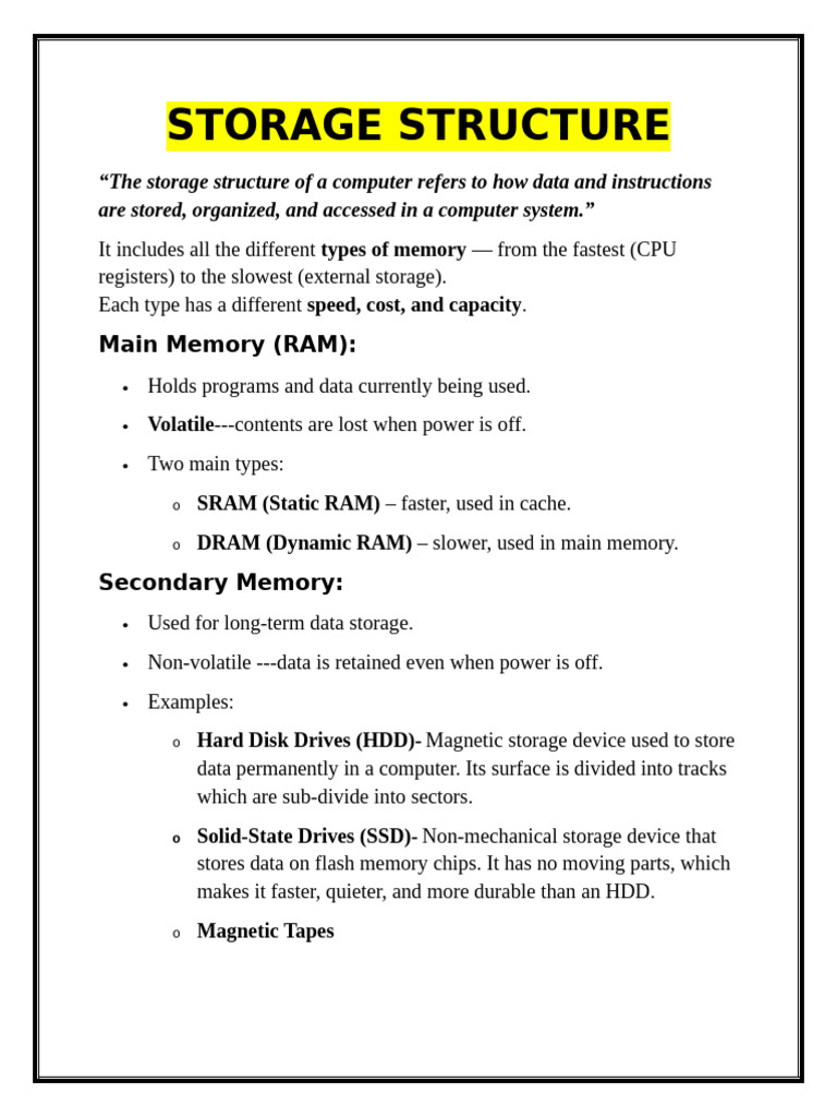 Storage Structure | PDF | Computer Data Storage | Random Access Memory