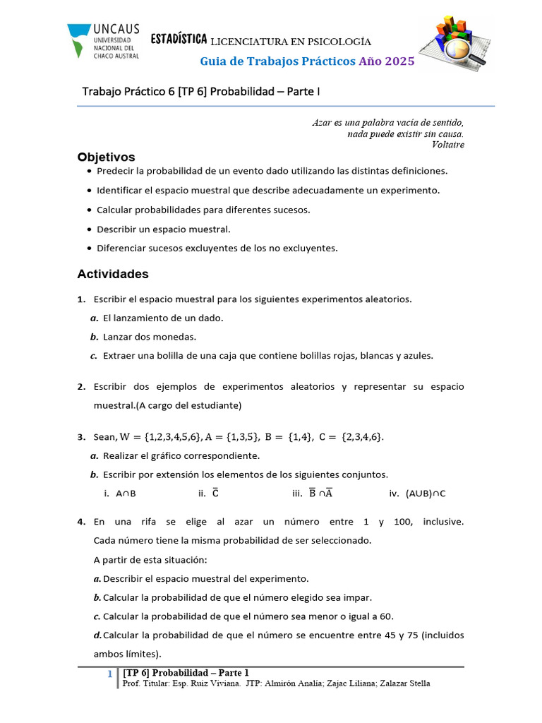 (TP 6) E - LP - 2025 Unidad 6 | PDF | Probabilidad | Teoría de probabilidad