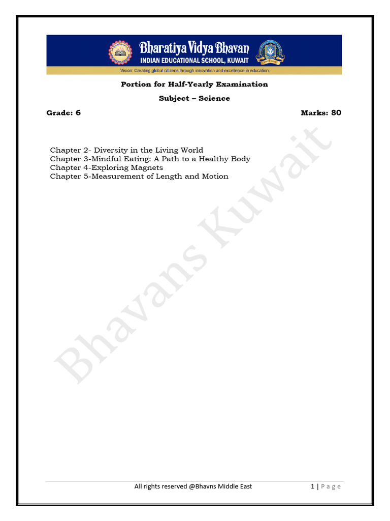 Grade 6 Science Exam Portion Guide | PDF