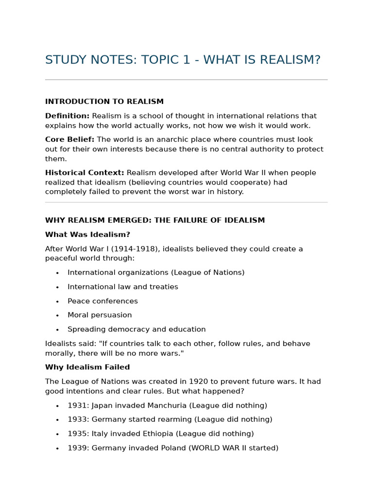 The Realist Approach To International Politics | PDF | Human Nature ...