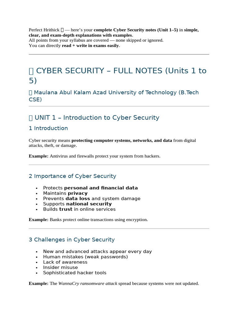 Cyber Security - Full Notes (Units 1 To 5) | PDF | Security | Computer ...