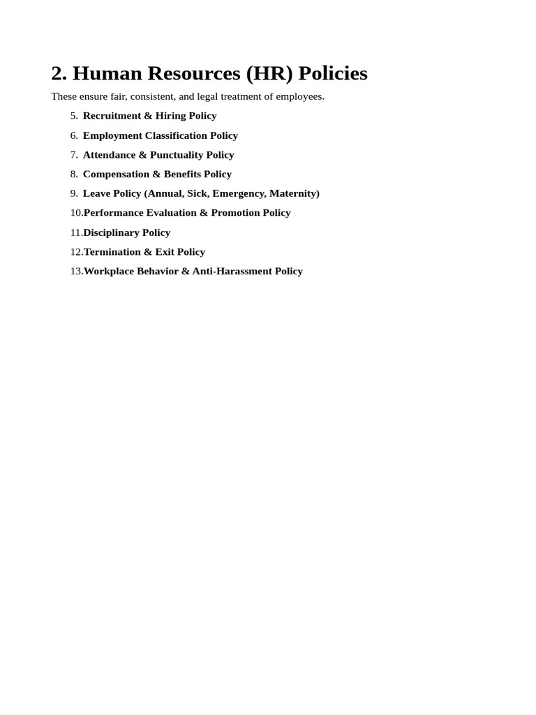 Human Resources (HR) Policies | PDF