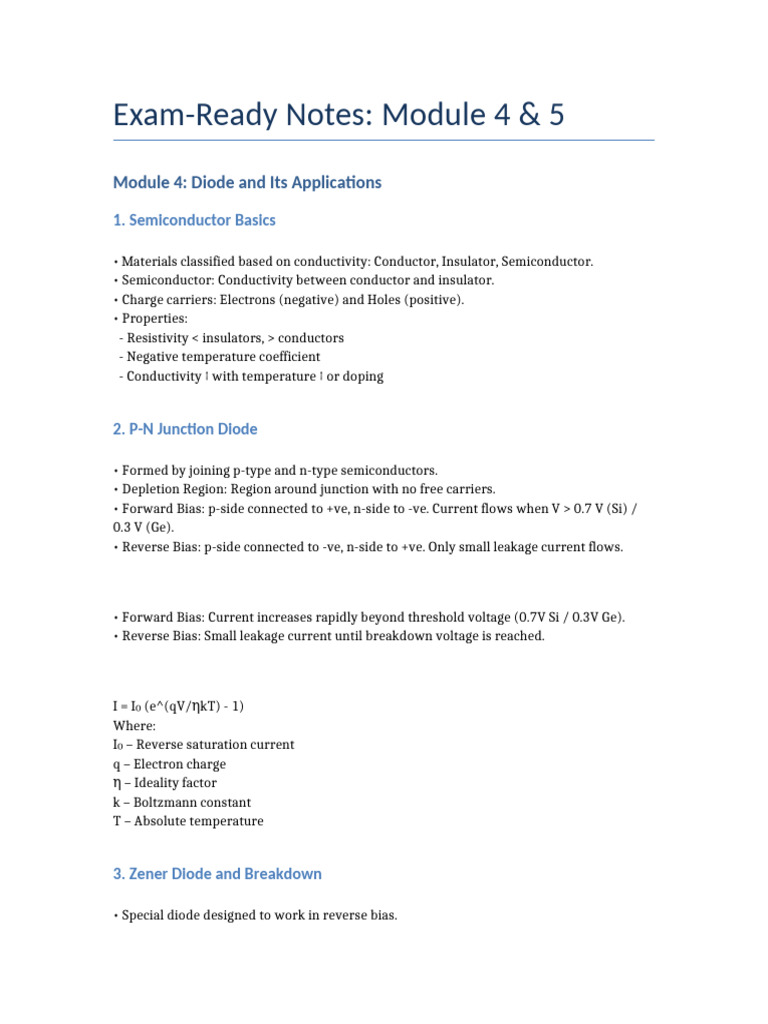 Module4 5 Exam Notes | PDF | Bipolar Junction Transistor | P–N Junction
